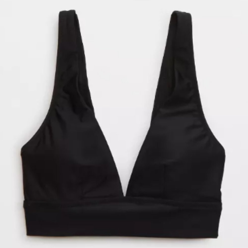 Aerie Plunge Longline Triangle Bikini Top - Black L - Gem